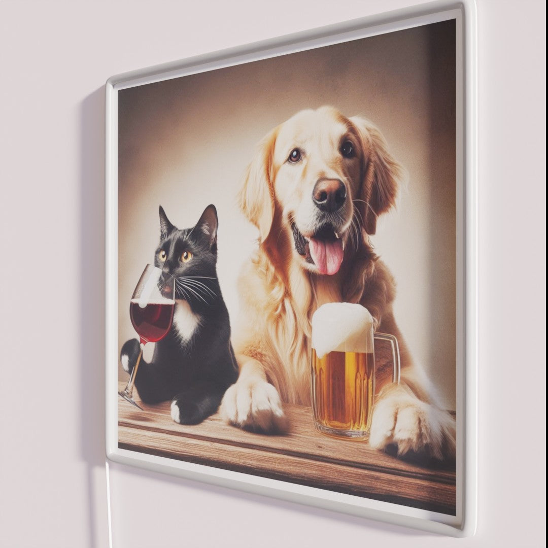 Black Cat And Golden Retriever Rgb Led Sign – Neon Factory