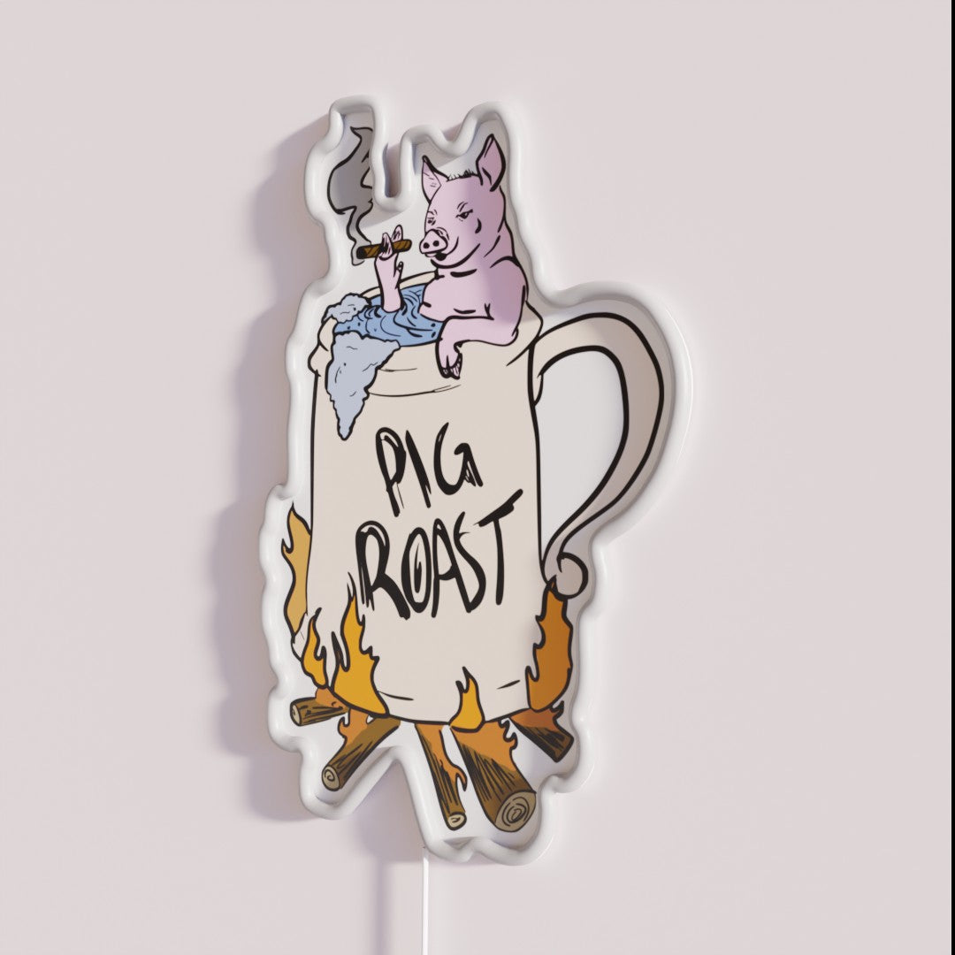 Funny Pig Roast Design Rgb Led Sign – Neon Factory