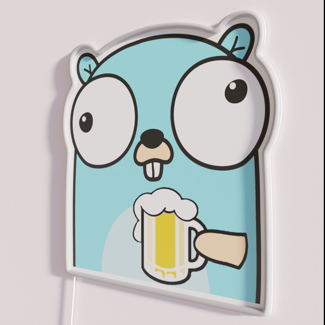 Go Gopher Software Developer Drinking Beer Rgb Led Sign – Neon Factory