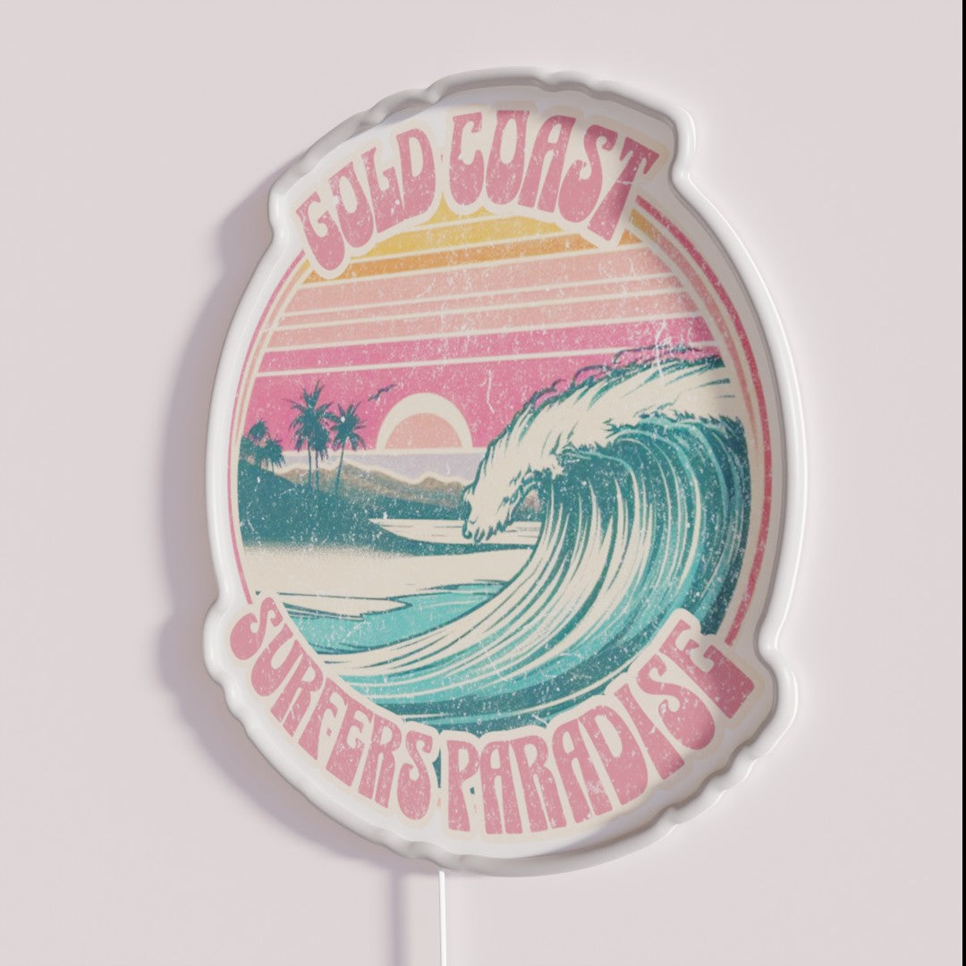 Gold Coast Surfers Paradise Vintage Surf Print Rgb Led Sign – Neon Factory
