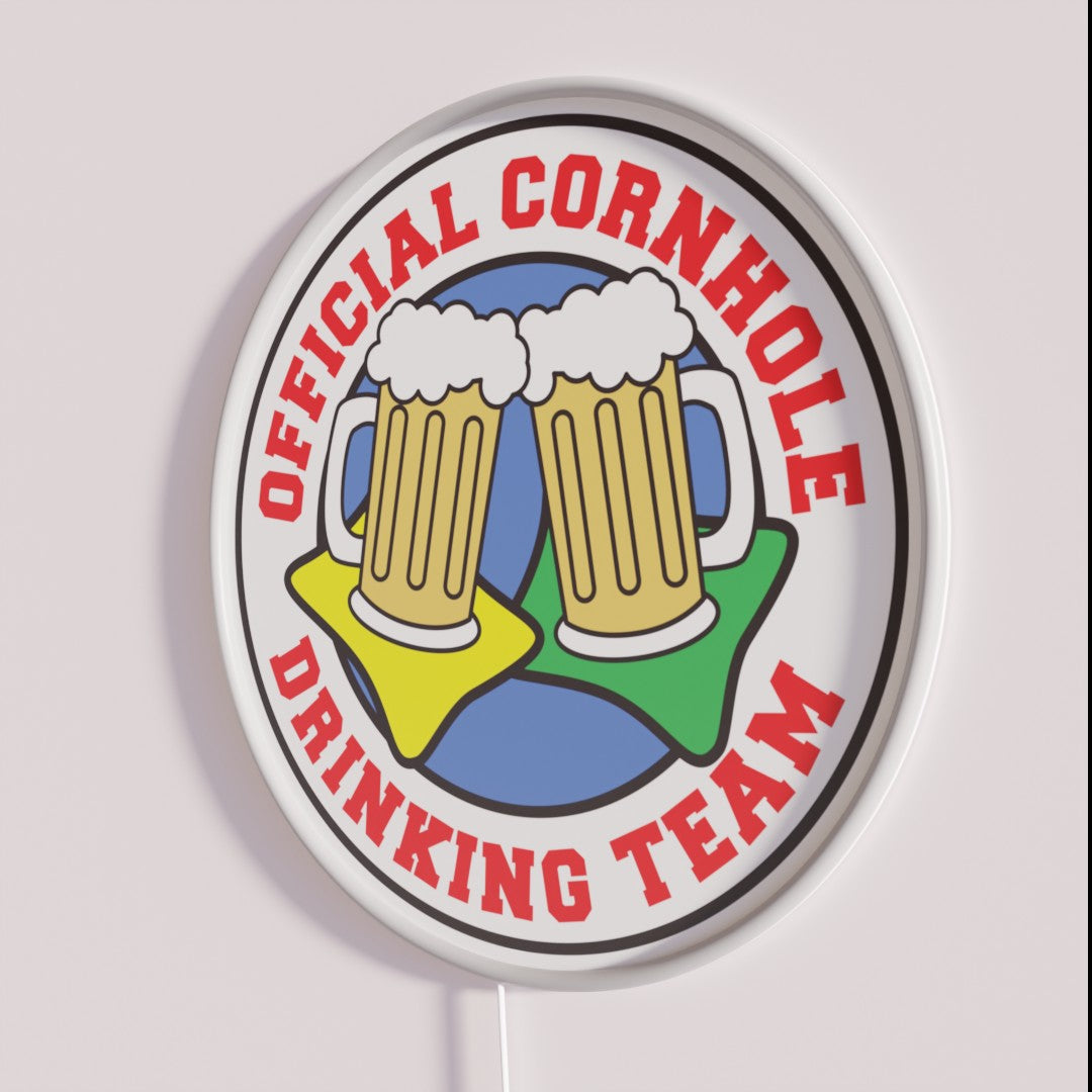 Official Cornhole Drinking Team Featuring Beers Rgb Led Sign – Neon Factory