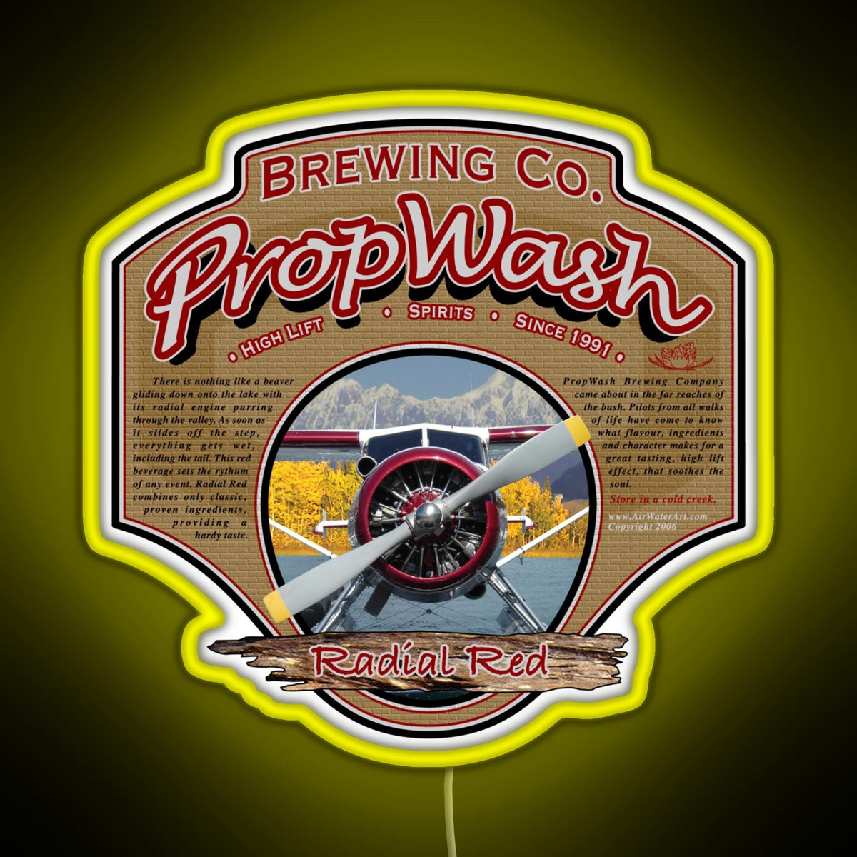 PropWash Brewing Co Radial Red DHC 2 Beaver Floatplane RGB neon sign
