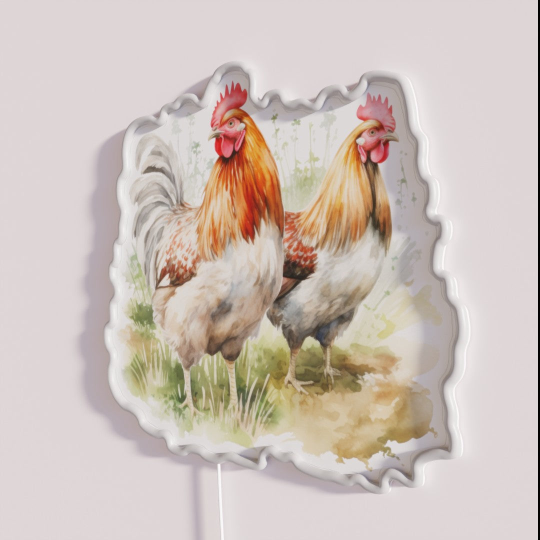 Watercolor Chicken Illustration Farmhouse Rgb Led Sign – Neon Factory