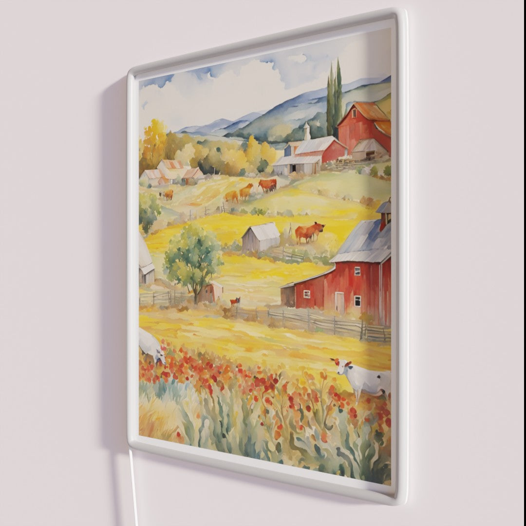 Watercolor Countryside Landscape Rustic Farmhouse Art Print Rgb Led Si ...