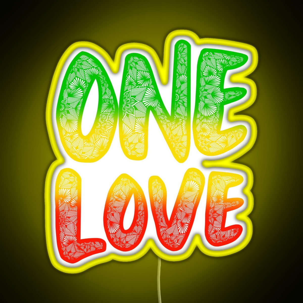 One love reggae art Bob Marley zentangle art Rasta art RGB neon sign