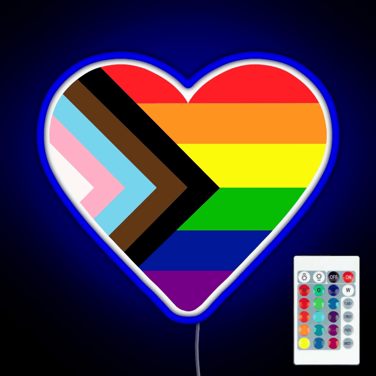 Progress Pride Flag Heart Rgb Neon Sign