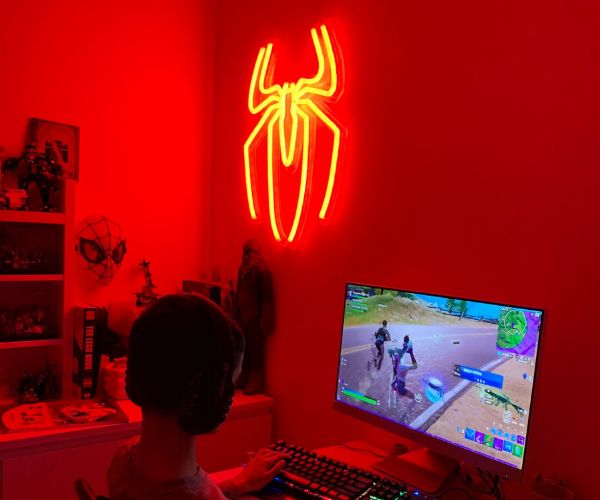 Spider logo from Spiderman made with LED